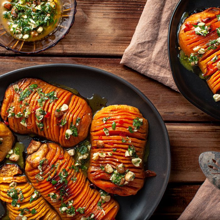 Hasselback Honeynuts with Hazelnut Gremolata - Colavita Recipes